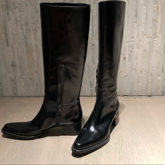 Prada | Shoes | Prada Black Leather Tall Equestrian Boots | Poshmark